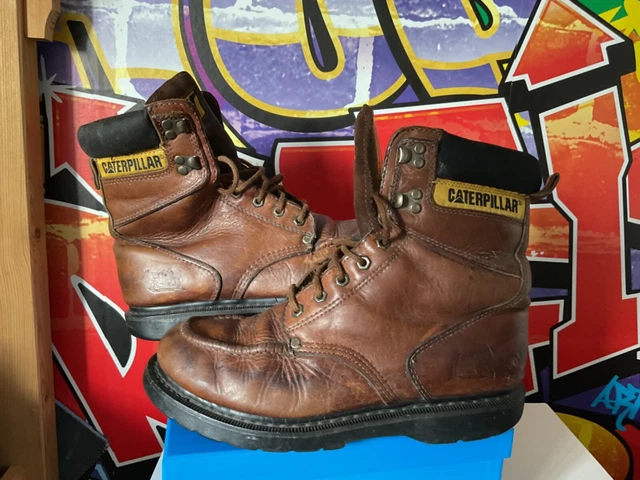 CATERPILLAR “CAT” MEN”S Vintage Brown Leather Rugged Boots Uk Size 9.5 ...