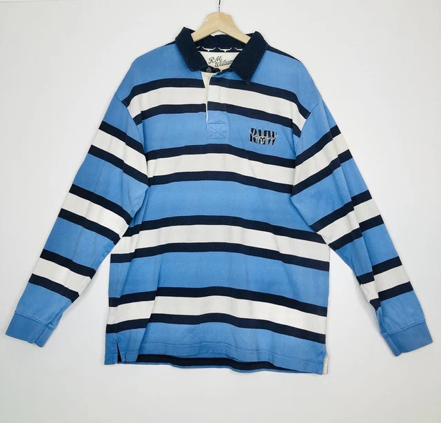 RM WILLIAMS MENS XL Blue Long Sleeve Striped Rugby Jersey Jumper $69.95 ...