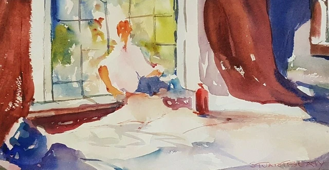 STUART BEATY MAN Working Study Office Original Watercolor Painting ...