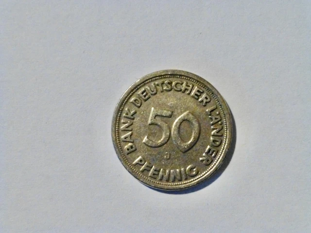 SELTENE 50 PFENNIG Münze Bank Deutscher Länder 1949 Prägung J BRD Mark ...