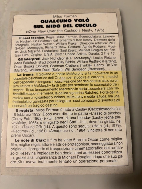 QUALCUNO VOLÒ SUL Nido del Cuculo (1975) - MINI LOCANDINA CIAK DA ...