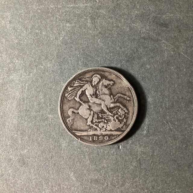 BRITISH QUEEN VICTORIA 1890 One Crown Five Shillings 5/- .925 Silver ...