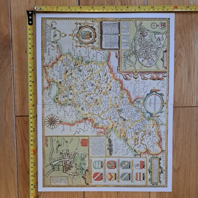 TUDOR MAP OF Northamptonshire by John Speed £3.99 - PicClick UK