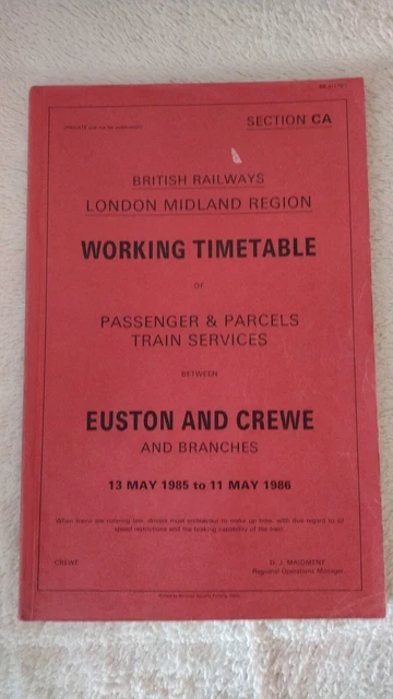 BRITISH RAIL LMR Working Timetable: Section CA 1985/86 EUR 11,70 ...