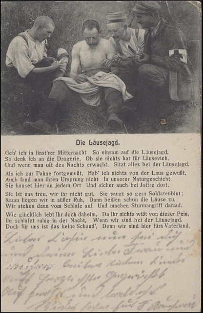 POSTCARD THE LICE Hunt (poem with photo), written 28.6.1916 £9.14 ...