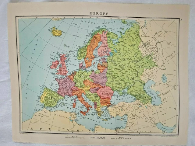 VINTAGE MAP OF EUROPE - 1930s, approx A3 size - VGC £13.20 - PicClick UK
