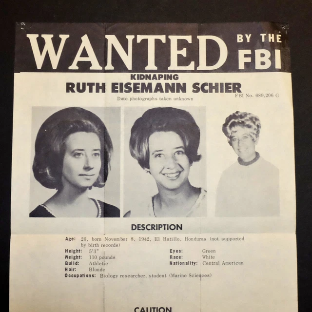 RUTH EISEMANN SCHIER FBI Wanted Poster - Original 1968, VERY RARE ...