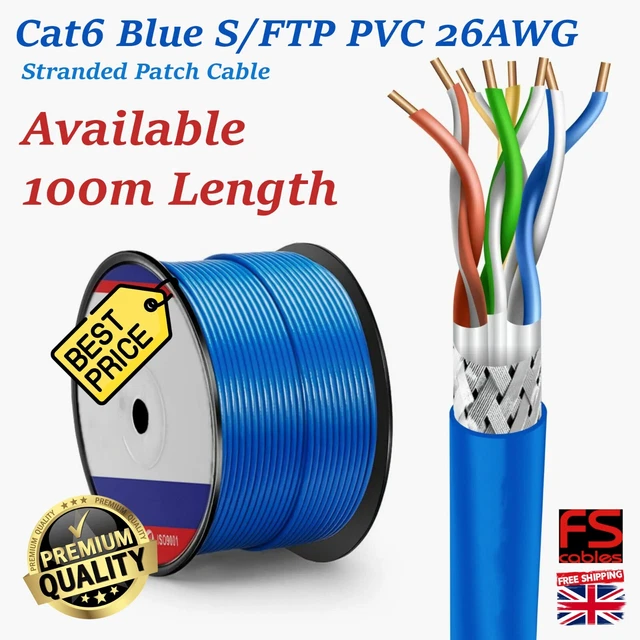 100M CAT6A S/FTP Network Cable Network Patch Raw Pure Copper 26AWG Data ...