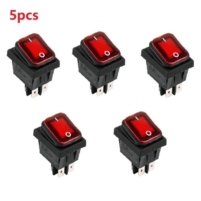 RED RECTANGLE ILLUMINATED On-Off Waterproof Rocker Switch 20A-DPST-IP67 ...