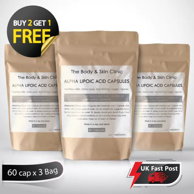 ALPHA LIPOIC ACID 600mg Capsules 99% ALA Strongest Extract 100% Natural ...