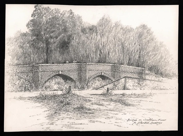 ROBERT STANDISH-SWEENEY PENCIL Drawing BRIDGE ON COOKHAM MOOR c1976 ...
