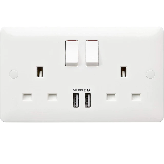 MK (ELECTRIC) MB24345WHI 13A 2G SP Switched Socket with USB Port, White ...