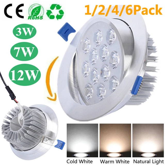3W 7W 12W LED Recessed Downlight Ceiling Lamp Spotlight Warm Natural ...
