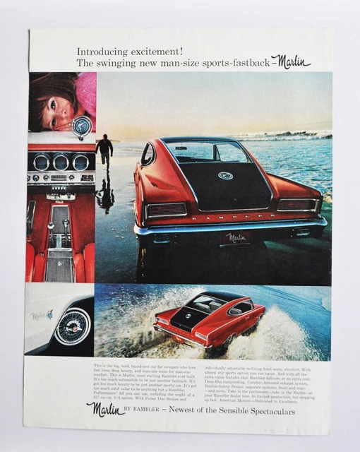 LARGE CAR AD - 1965 Rambler Marlin (advertisement print poster brochure ...
