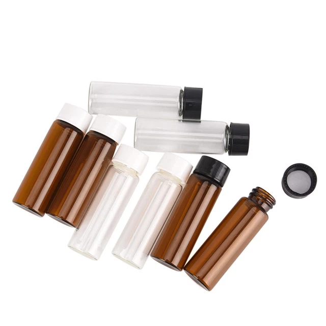 2X 15ML SMALL lab glass vials bottle clear container with screw cap B ...