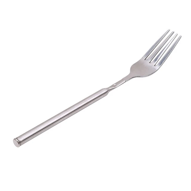 SILVER STAINLESS EXTENDABLE Fork Dinner Forks Barbecue Meat Fork ...
