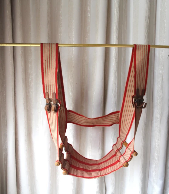 RARE HAMAC SIÈGE toile et bois, cuir - ancien - Indochine - époque ...