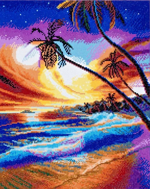 TROPICAL BEACH SUNSET Craft Buddy Diamond Crystal Art Framed Canvas Kit ...
