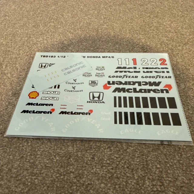 1/12 DECALS FOR McLaren MP4/6 Tamiya Kit Ayrton Senna F1 - By TB Decals ...