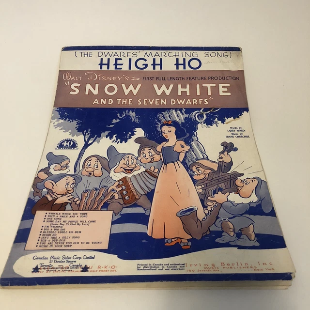 HEIGH HO WALT Disney Snow White Seven Dwarfs Song Sheet 1938 $16.63 - PicClick CA