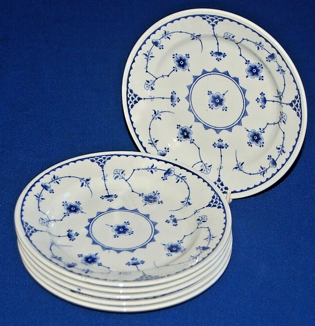 VINTAGE FURNIVALS DENMARK Blue Set 6 Side Plates, 7.25" Diameter, £24. ...