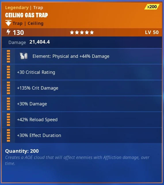 FORTNITE STW CEILING Gas Traps God Role MAX PERKS! Pwr 130 X200 or ...