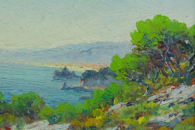 BEAU TABLEAU ANCIEN paysage peinture impressionniste bord de mer P ...