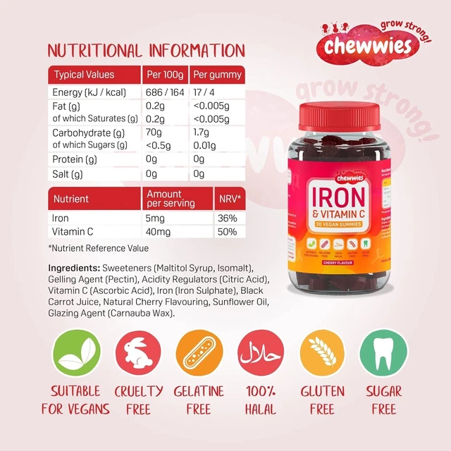 IRON & VITAMIN C - Vegan Chewable Gummies - Chewable Vitamin C & Iron ...