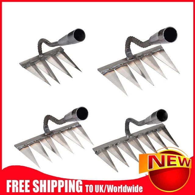 WEEDING SCARIFIER STEEL Tooth Nail Harrow Sharp Garden Hand Rake Tool ...