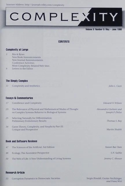 1998 COMPLEXITY GAME Theory BIOLOGICAL MODELS social dynamics ...