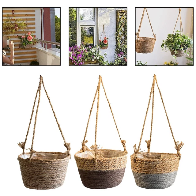 PANIER À FLEURS tissé en rotin ferme construction corde pot de fleurs ...