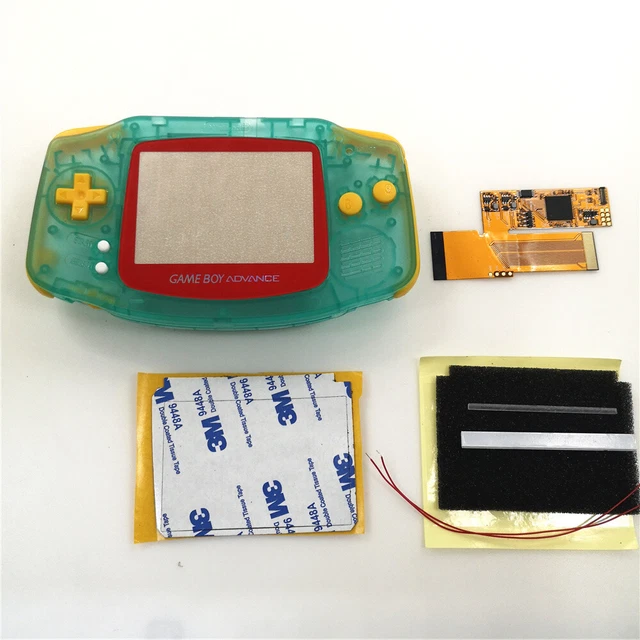 LUMINOUS CLEAR GREEN shell w/Red Lens IPS Screen mod For Game Boy ...