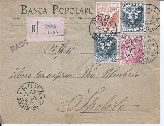 REGNO 1918 BUSTA raccomandata da Roma per Spoleto con timbro di arrivo ...