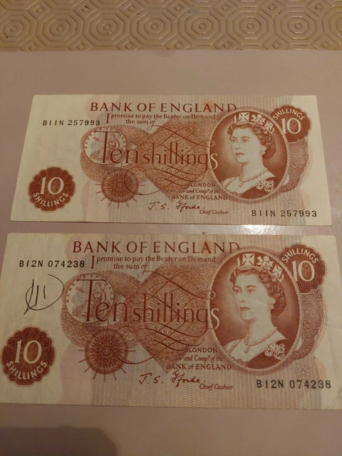 TEN SHILLING BANK notes UNUSUAL SERIAL NUMBERS B11N AND B12N £8.00 ...