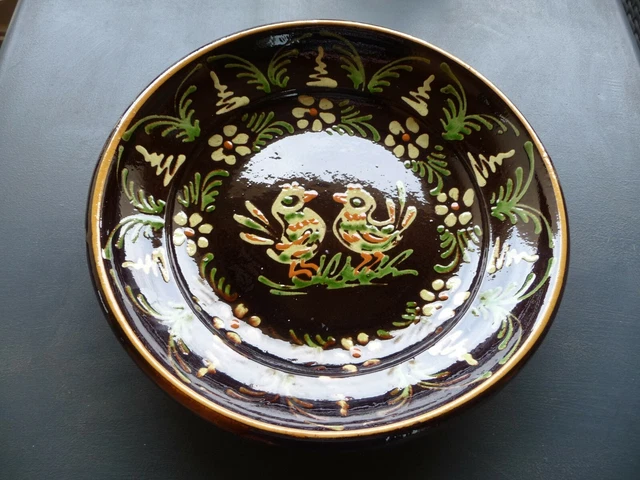 LARGE ANTIQUE ROUND dish 36 cm diameter terracotta by soufflenheim £42. ...