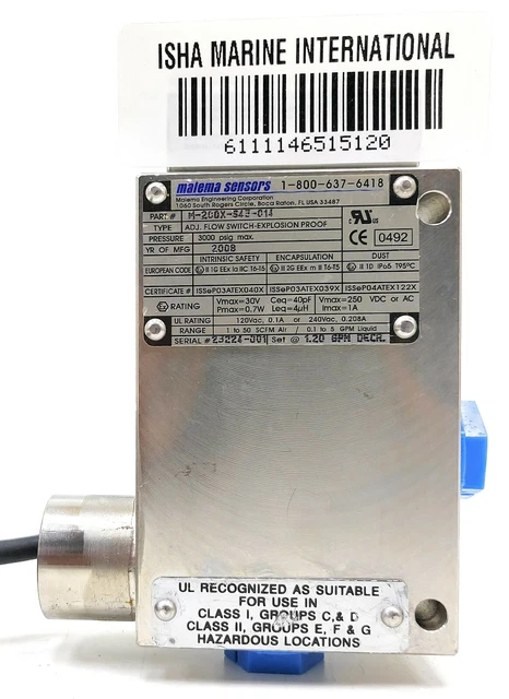 MALEMA SENSORS EX-PROOF Adjustable Flow Switch M-200X-S43-014 Metal £ ...