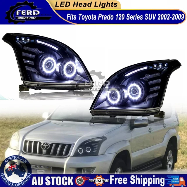 LED HEAD LIGHT Angel Eyes Fits Toyota Landcruiser 02-09 Prado 120 ...