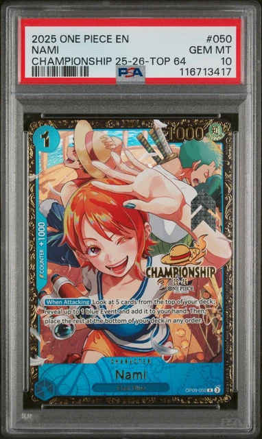 NAMI CHAMPIONSHIP 25-26-TOP 64 ONE PIECE CARD 2025 050 PSA 10 Gem Mint ...