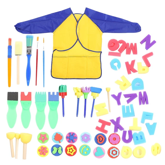 57PCS SPONGE PAINT Brushes Letters Stamp Kits Drawing Apron Toys For ...