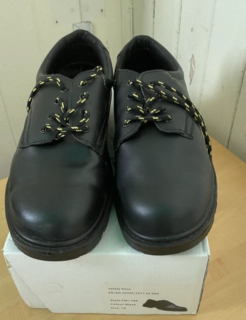 SAFETY SHOES BLACK LACE UP REINFORCED TOE CAP FW17BK-10 BS10986-1 S3 UK ...
