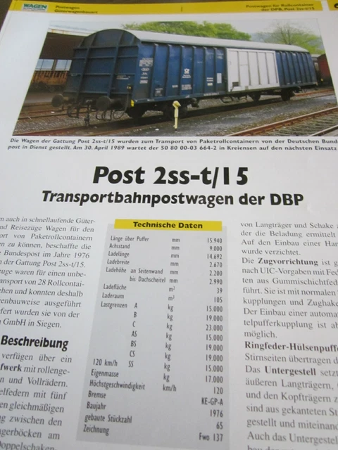 EISENBAHNWAGEN RISSZEICHNUNG N 6.2 Post 2ss-t/15 Transportbahnpostwagen ...