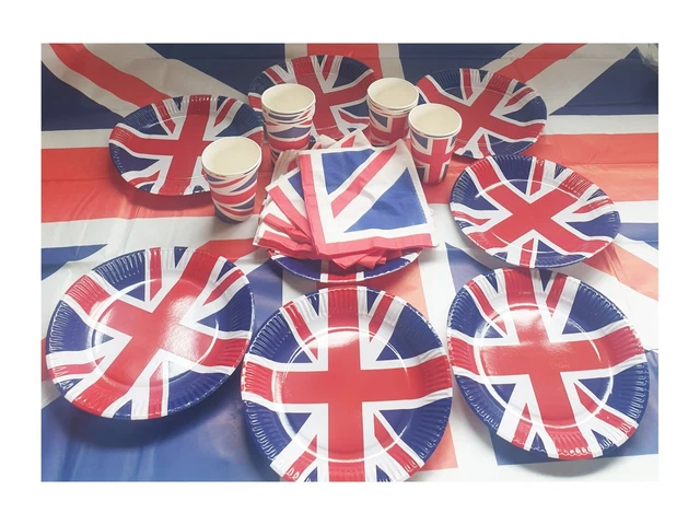 VE DAY PARTY Union Jack Paper Tableware- Plates Cups Napkins Tablecloth ...