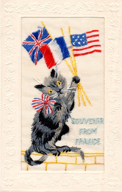 RARE: CAT WAVING Allied Flags: Ww1 Embroidered Patriotic Silk Postcard £9.50 - PicClick UK