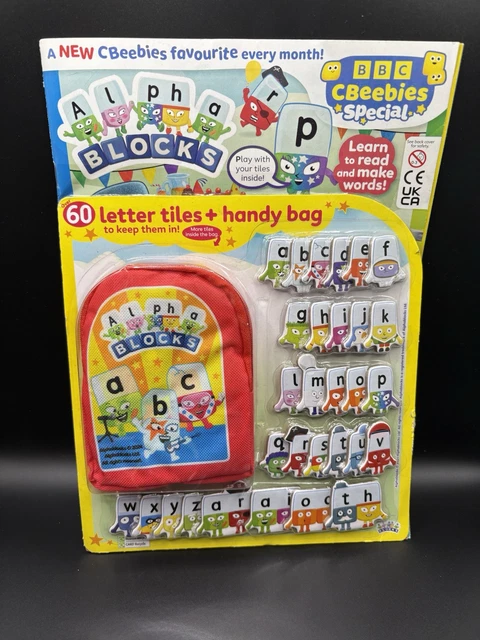 ALPHABLOCKS 60 LETTER Tiles & Handy Bag With Magazine Cbeebies Phonics ...