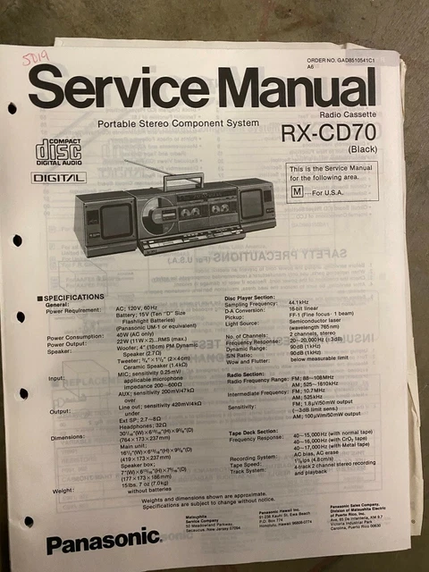 PANASONIC RX-CD70 RXCD70 Service Manual **ORIGINAL** 4223 5019 £20.49 ...