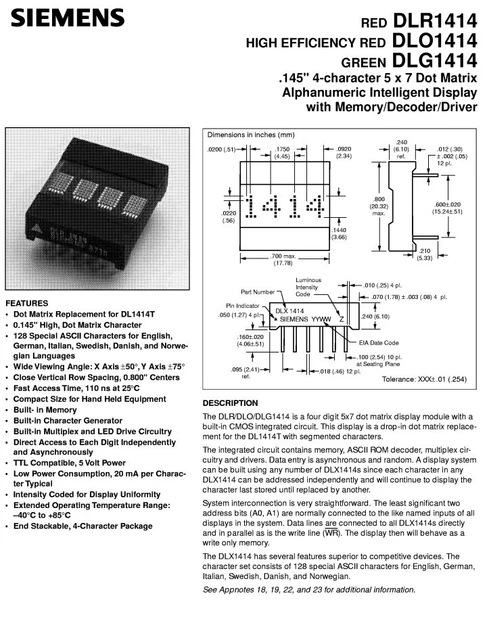 DLR1414 5 X 7 Dot Matrix LED Display 4-Character -- NOS! (1 pcs) £21.60 ...