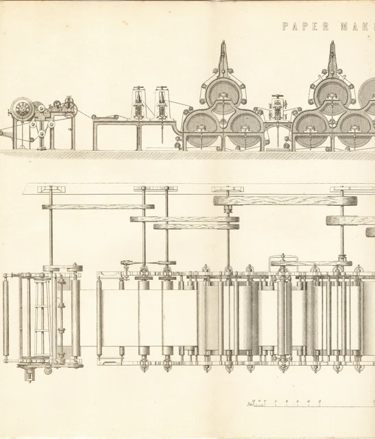 PLAN & ELEVATION Drawings for a Paper Making Machine 1880-Scale 1"= 4ft ...