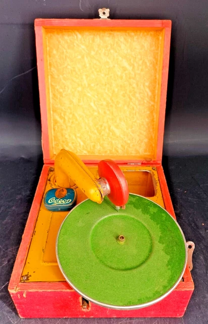 JOUET ANCIEN PHONOGRAPHE Grammophone Valise De Rangement Bois Et Tole ...