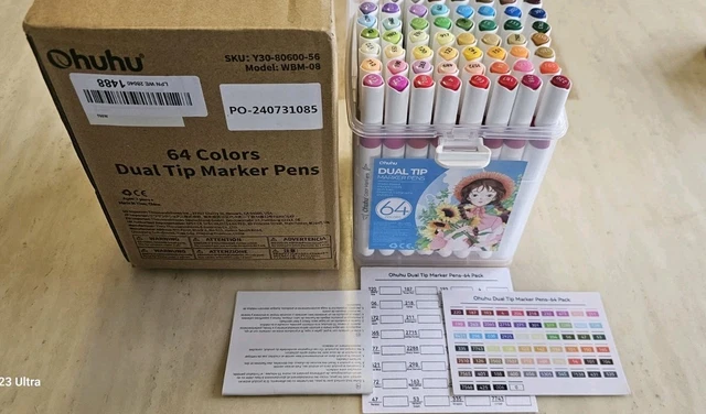 OHUHU MARKER PENS Water-Based, 64 Colours Dual Tip Art Markers Pens ...