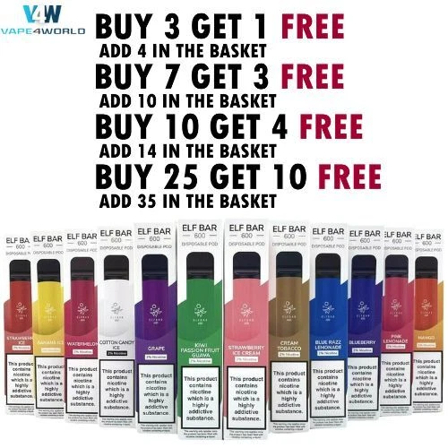 ELF BAR 600 Puffs Disposable Vape Bars 20mg Pod Kit 2% Nic Salt All ...